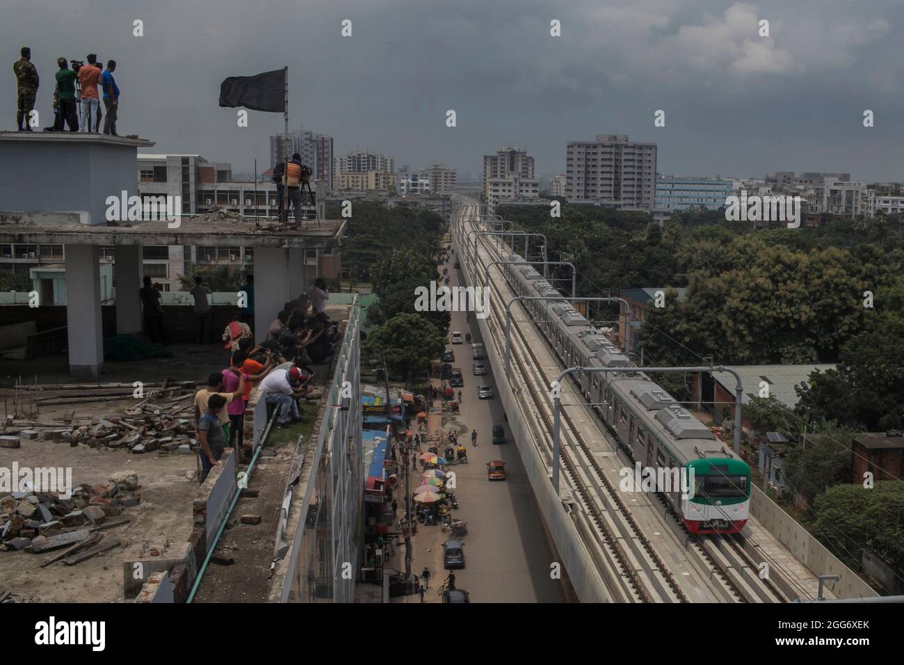 Aerial view of people during the first formal trial ride on the ...