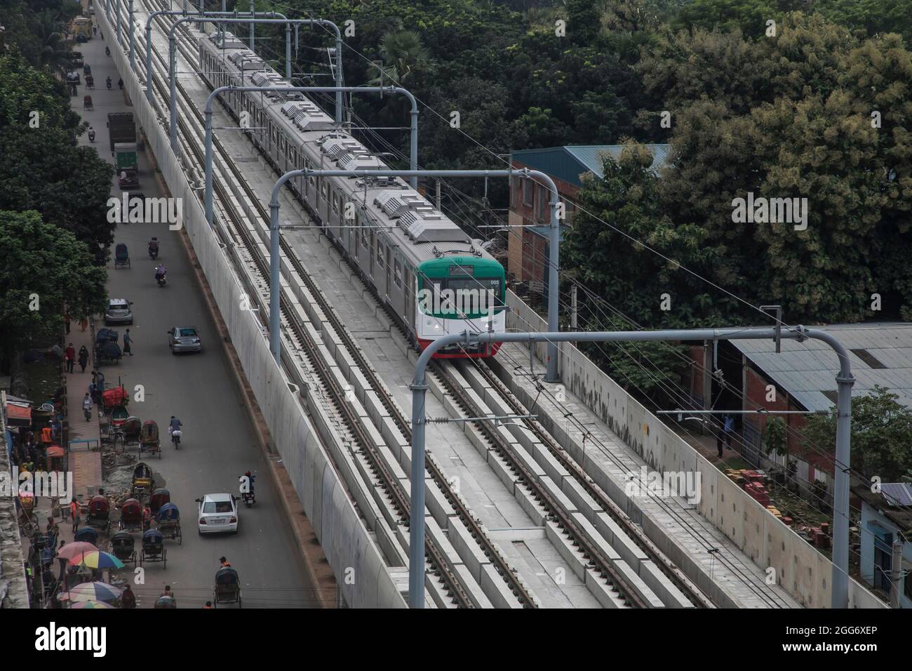 Aerial view of people during the first formal trial ride on the ...