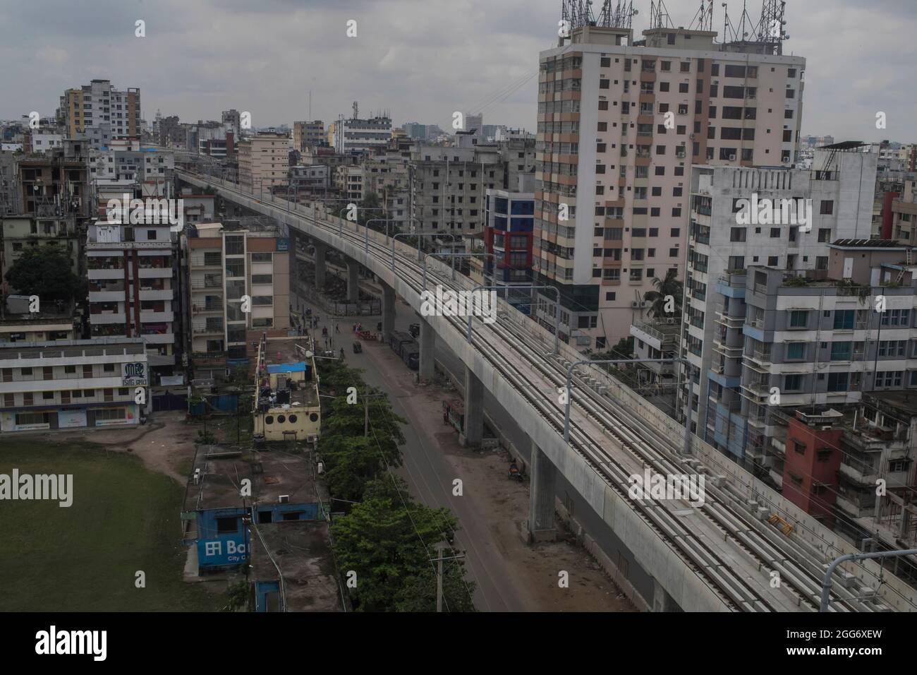 Aerial view of people during the first formal trial ride on the ...