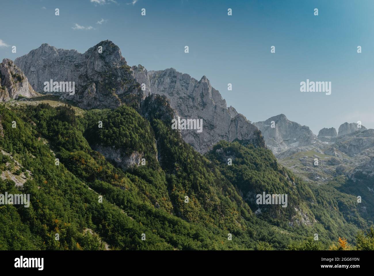 A view of the accursed mountains in the Grebaje Valley. Prokletije ...