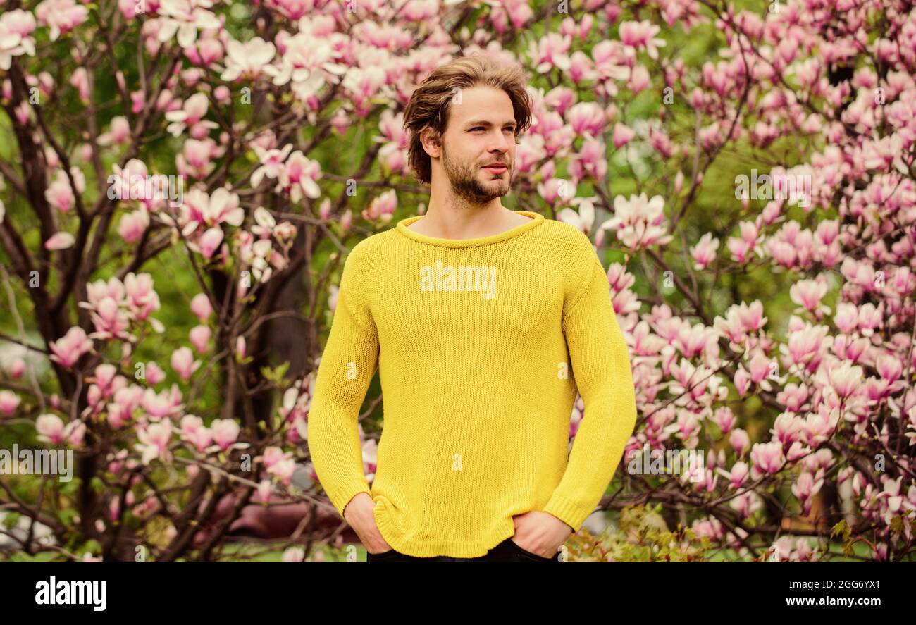 Botanical garden. Botany and nature. Man flowers background defocused ...