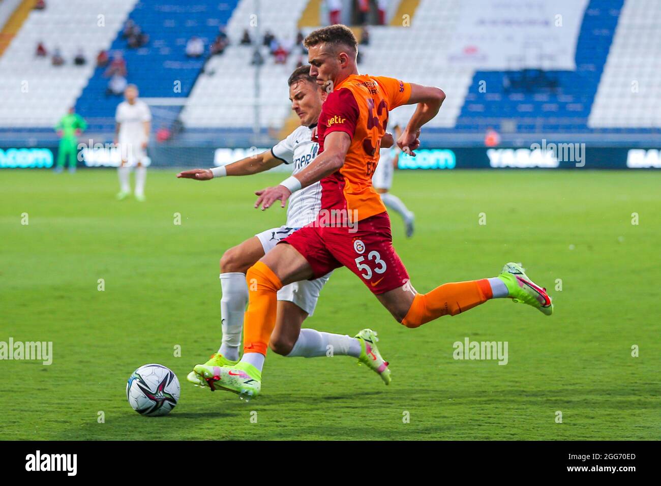 ISTANBUL, TURKEY - AUGUST 29: Yusuf Erdogan of Kasimpasa, Barıs Alper Yılmaz of Galatasaray ...