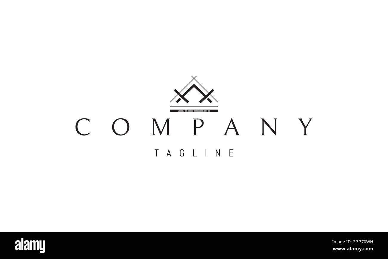 Vector logo on which an abstract image of a modern wooden country house ...