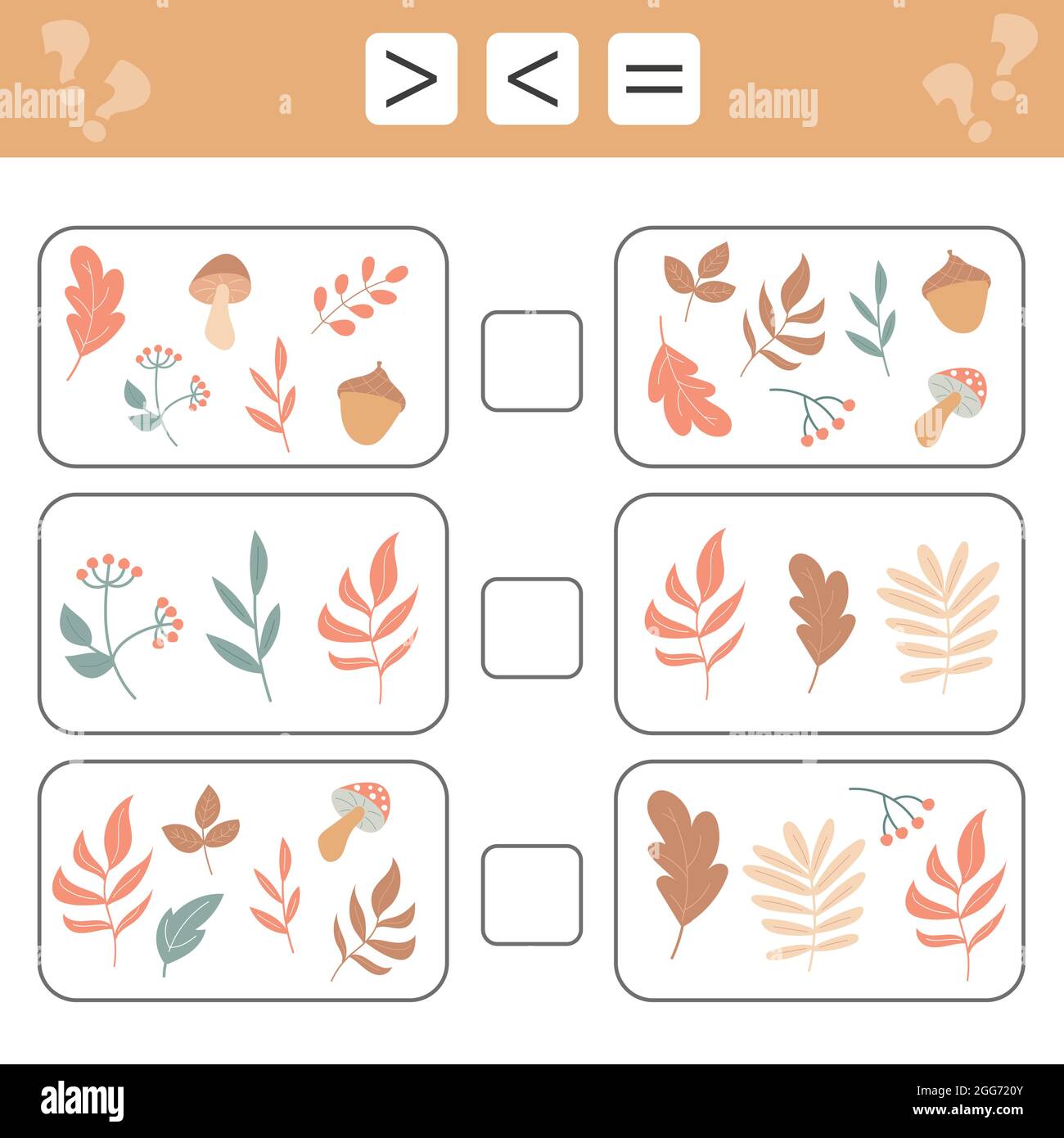 Comparing numbers. Less than, greater than, equal. How many objects ...