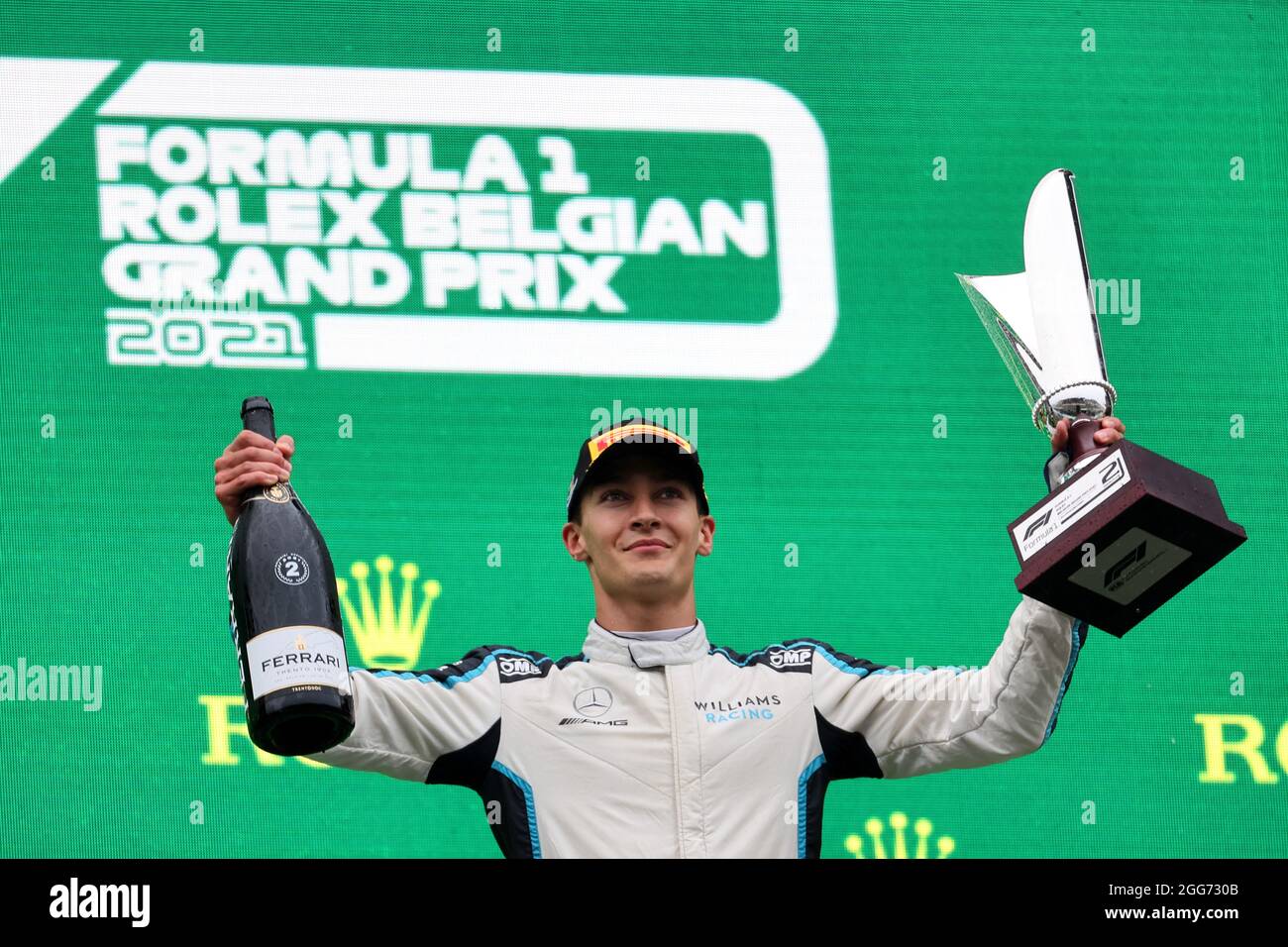 George Russell (GBR) Williams Racing celebrates his second position on ...