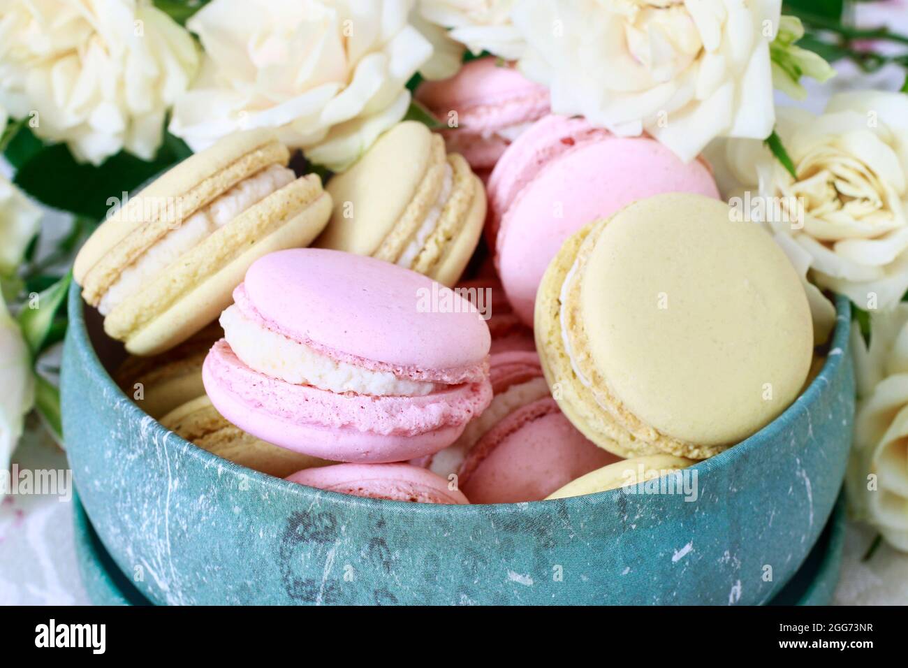 French macaroons in the box. Party dessert Stock Photo - Alamy