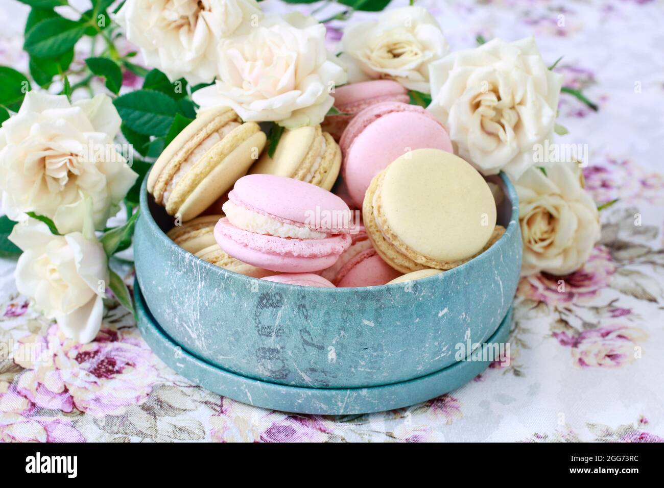French macaroons in the box. Party dessert Stock Photo - Alamy