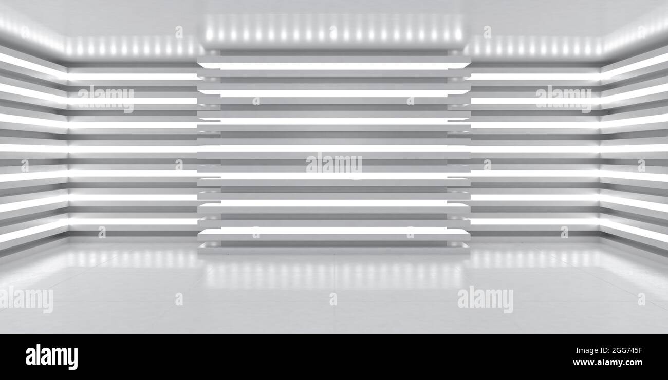 Room with lines of light on the walls. Simple light three-dimensional ...