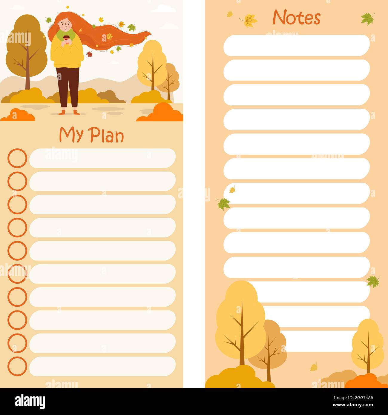 My Plan and Notes. Fall affairs planner. redhead girl with flowing hair ...