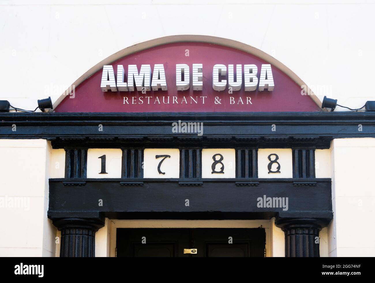 Sign over the entrance to Alma de Cuba, a restaurant and bar in ...
