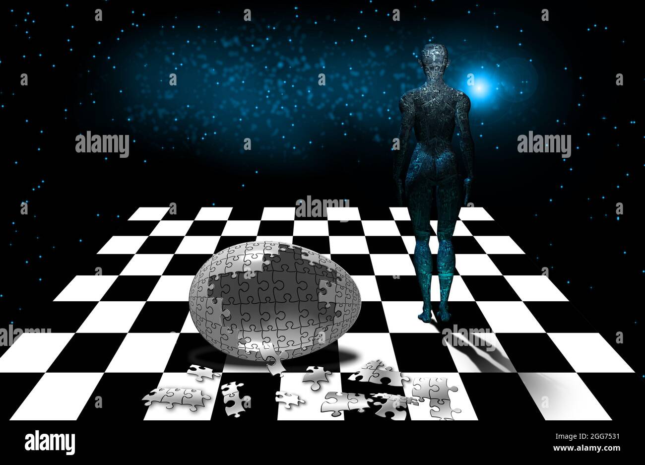 Sci fi scene. Droid woman. 3D rendering Stock Photo - Alamy