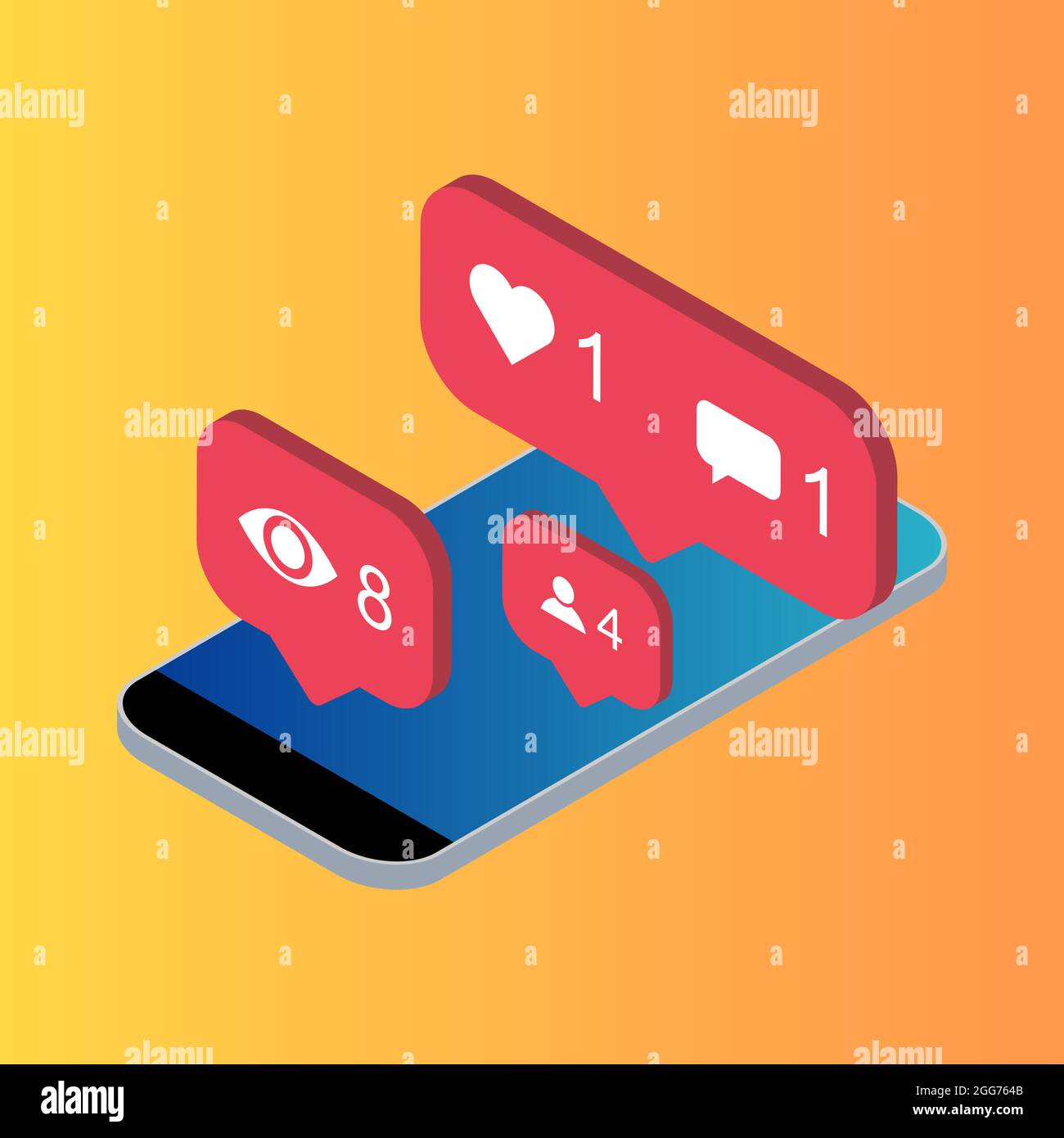 Follower isometric phone notification symbol for application instagram ...