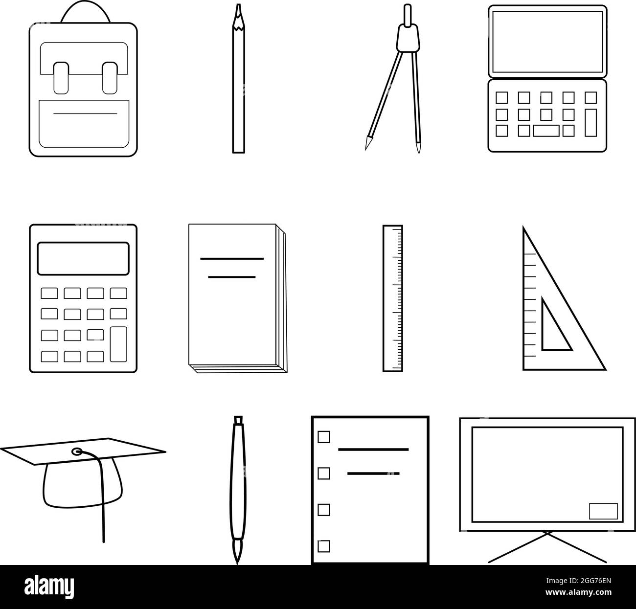 Basic school supplies, icon illustration, vector on white background ...
