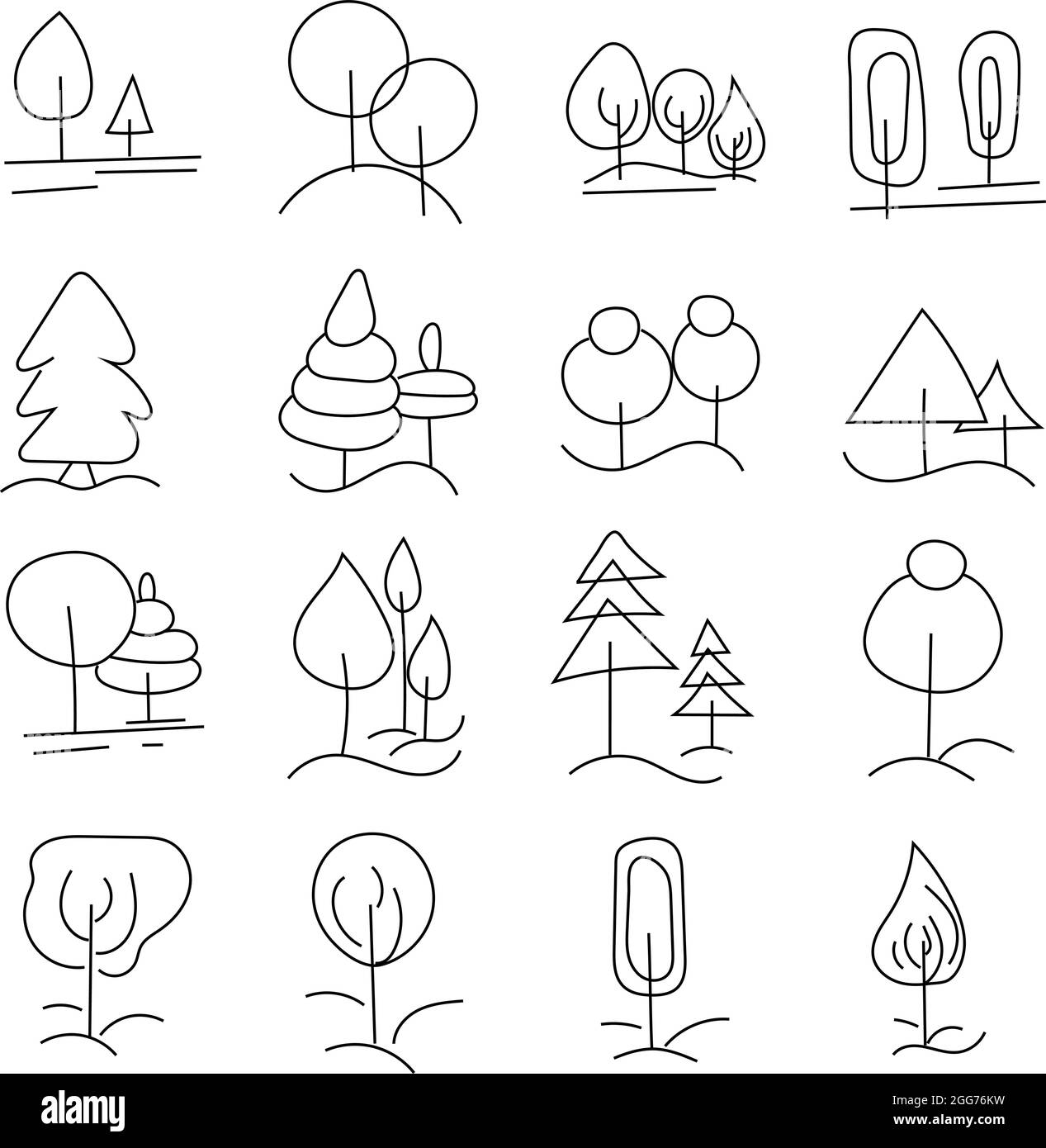 Simple trees, icon illustration, vector on white background Stock ...