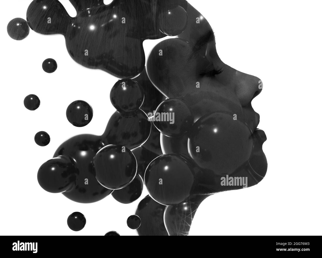 Double exposure technique.Portrait of a woman combined with an abstract ...