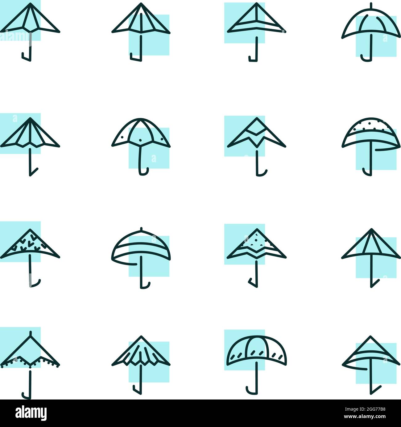 Blue umbrellas, icon illustration, vector on white background Stock ...