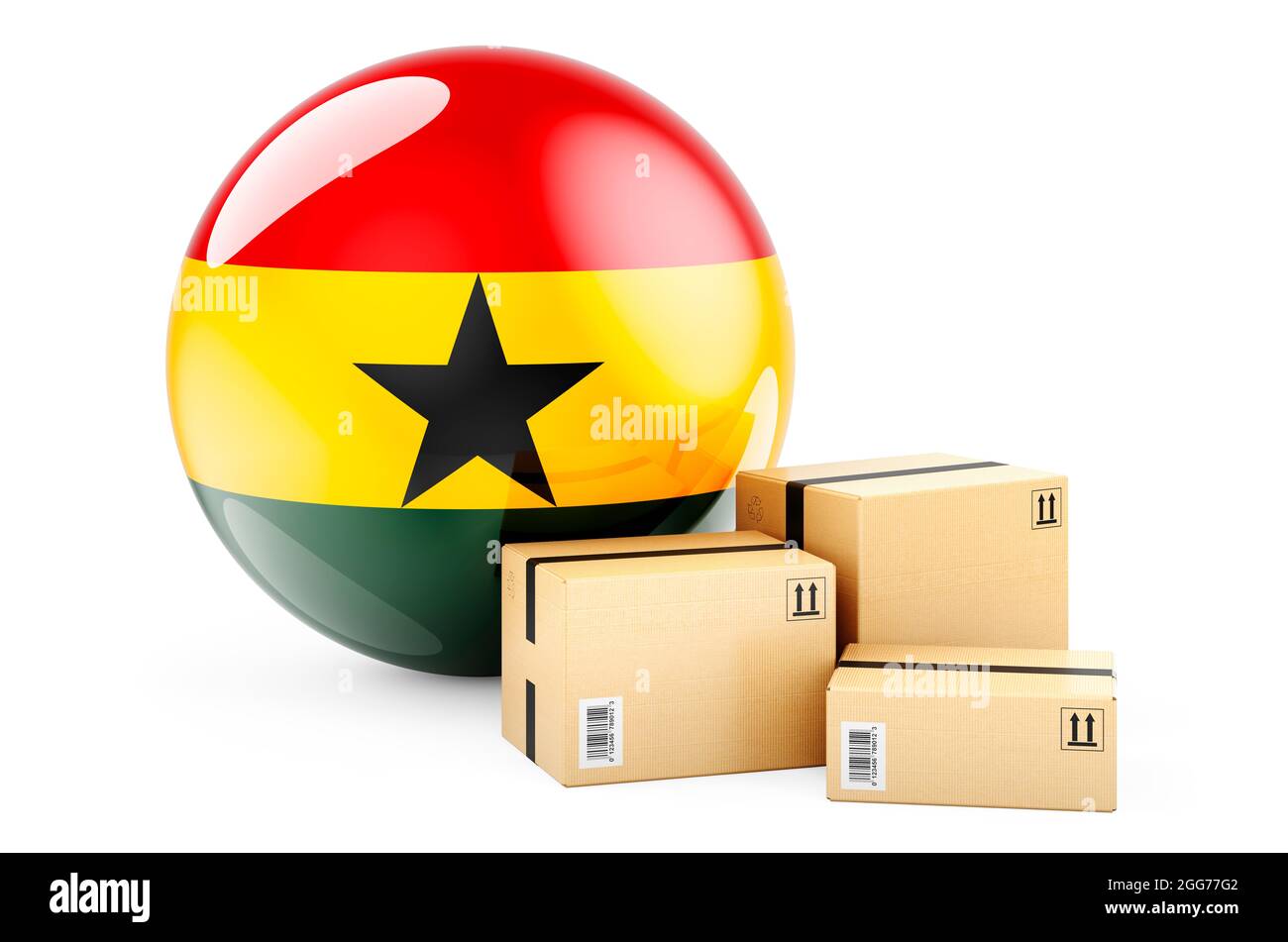 Parcels with Ghanaian flag. Shipping and delivery in Ghana, concept. 3D ...