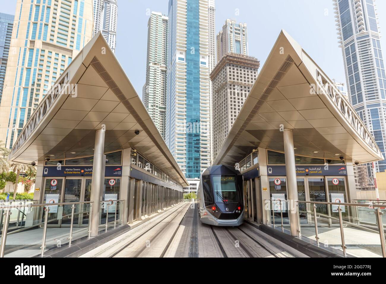 Dubai, United Arab Emirates - May 24, 2021: Dubai Tram public transport ...