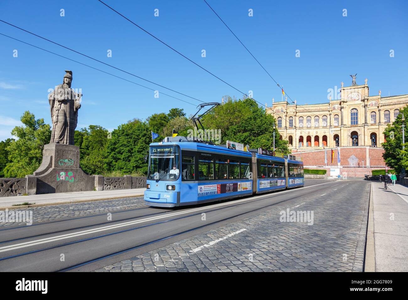 Munich, Germany - June 1, 2021: Tram Adtranz GT6N light rail public ...