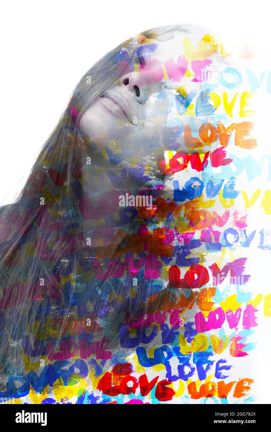 Paintography. Multiple words Love combined with a portrait of a young ...