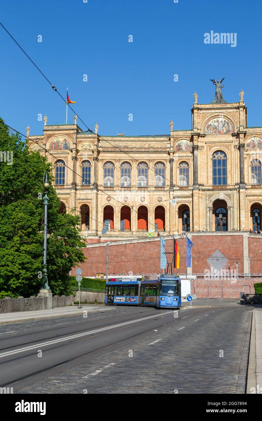 Munich, Germany - June 1, 2021: Tram Adtranz GT6N light rail public ...