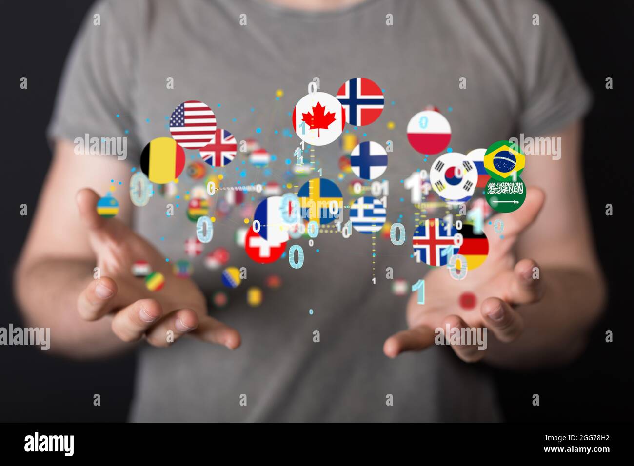 A digital illustration of floating flags on hands Stock Photo - Alamy