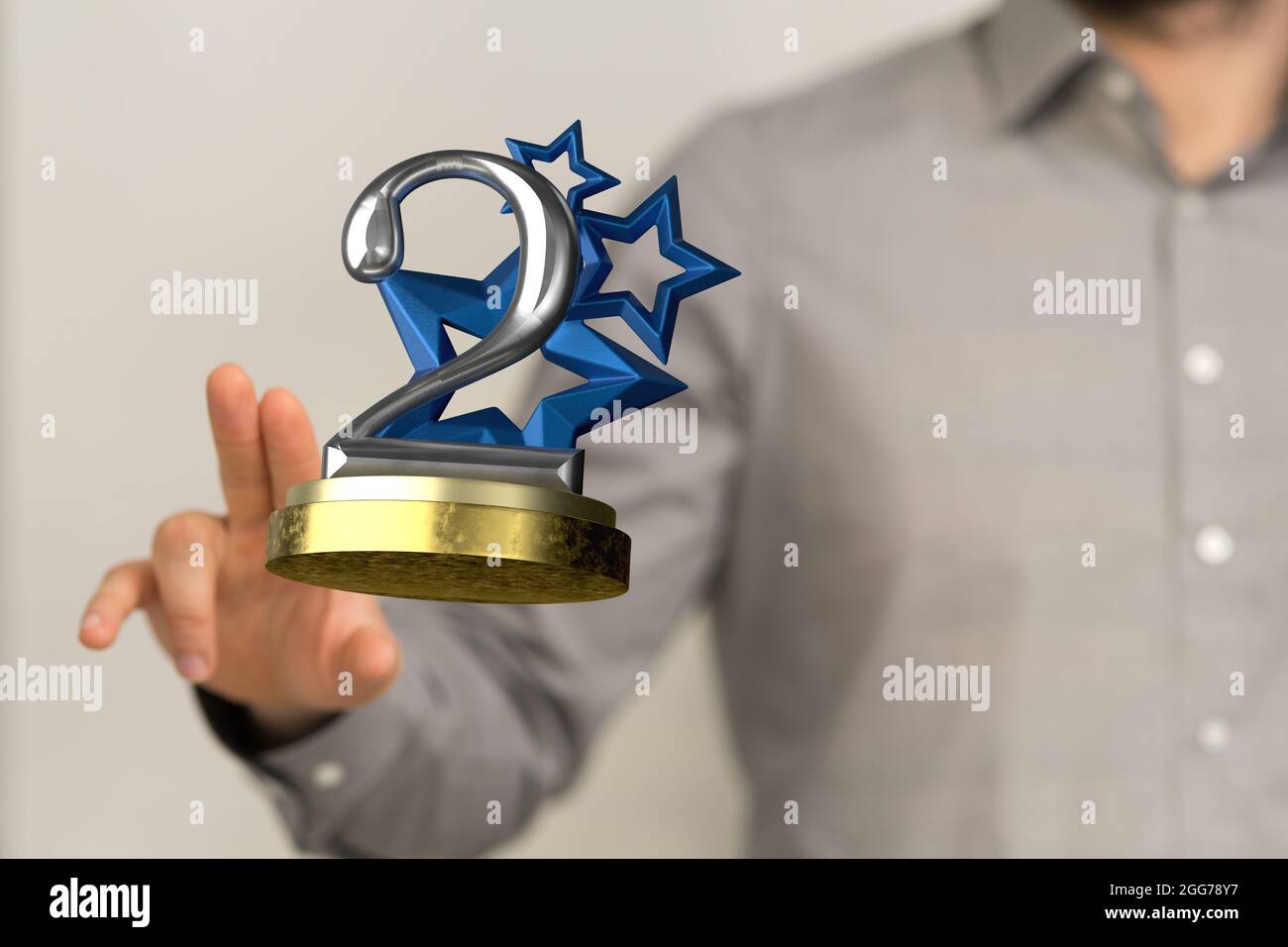 A digital illustration of second-place trophy or two years anniversary ...