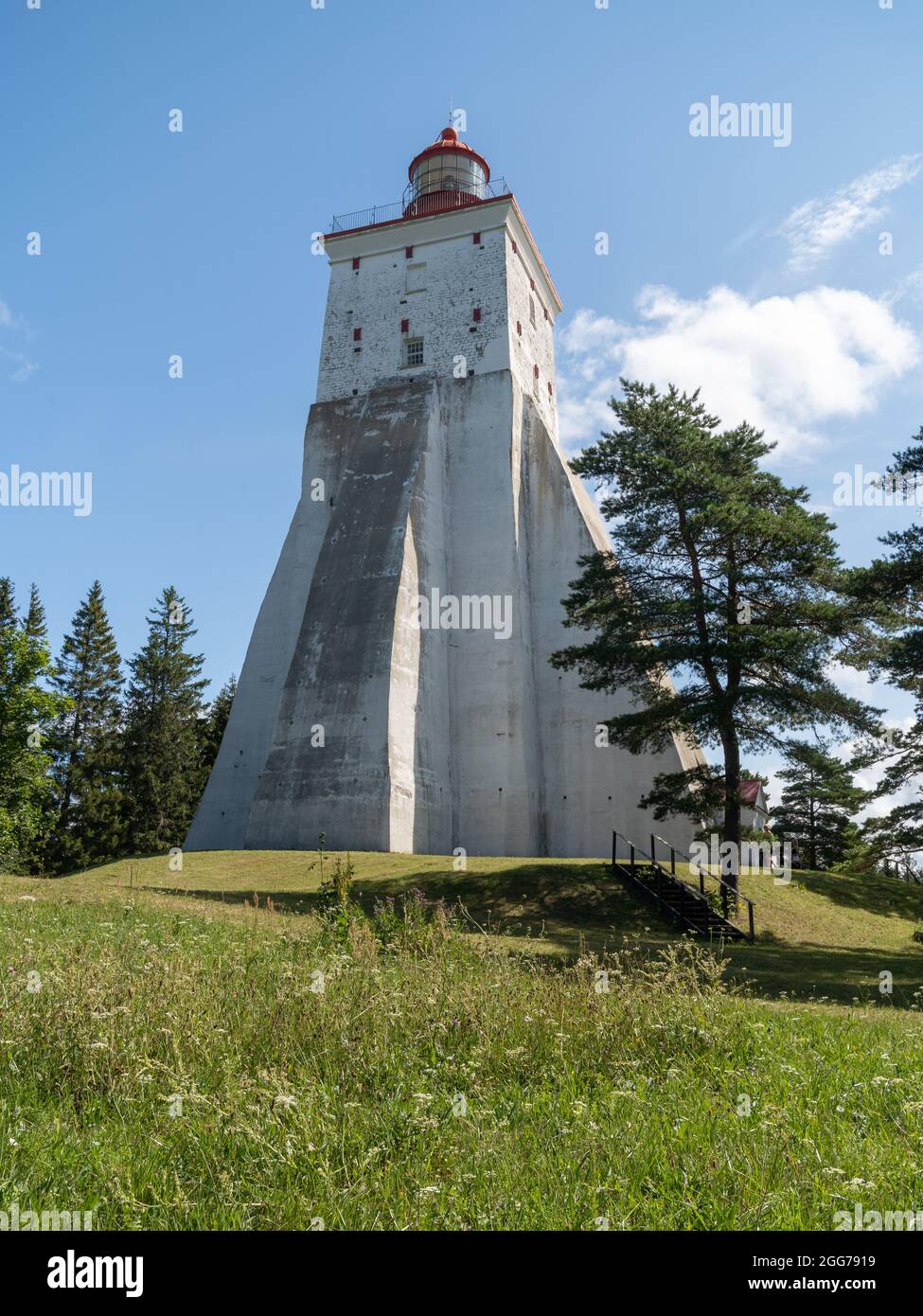 Estonia, Hiiumaa Island. View of the old massive masonry lighthouse ...
