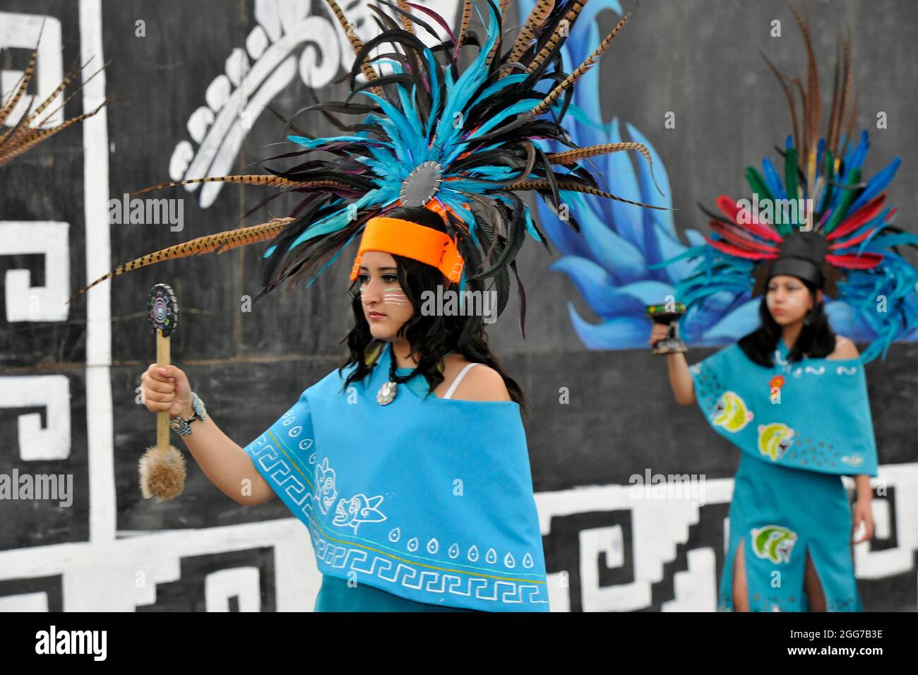A woman dressed as aztec goddess takes part during a ceremony before ...