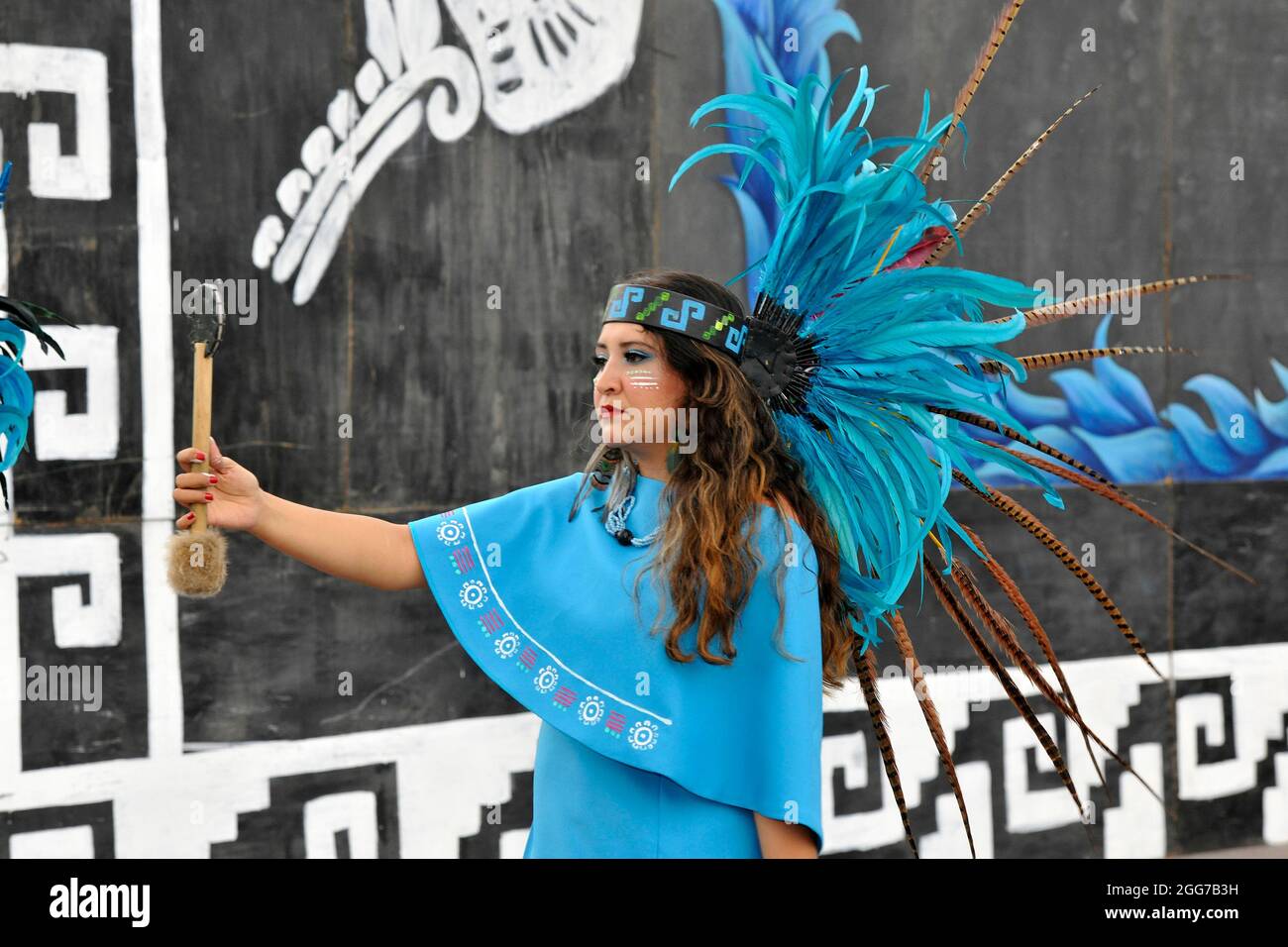 A woman dressed as aztec goddess takes part during a ceremony before ...