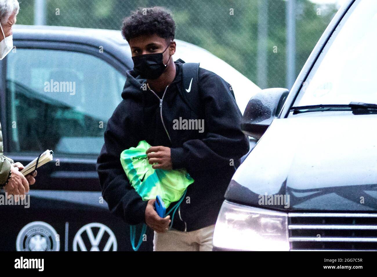 Stuttgart, Germany. 29th Aug, 2021. Player Karim Adeyemi at the arrival ...