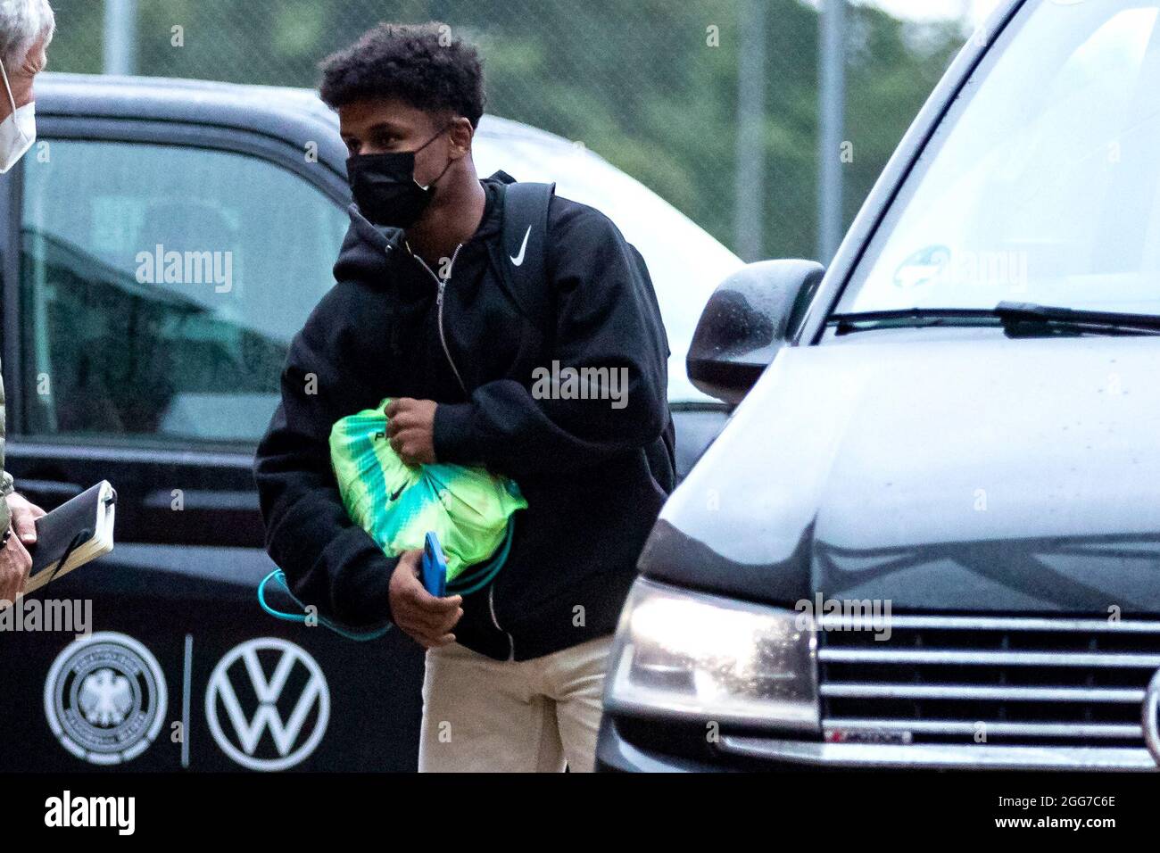 Stuttgart, Germany. 29th Aug, 2021. Player Karim Adeyemi at the arrival ...