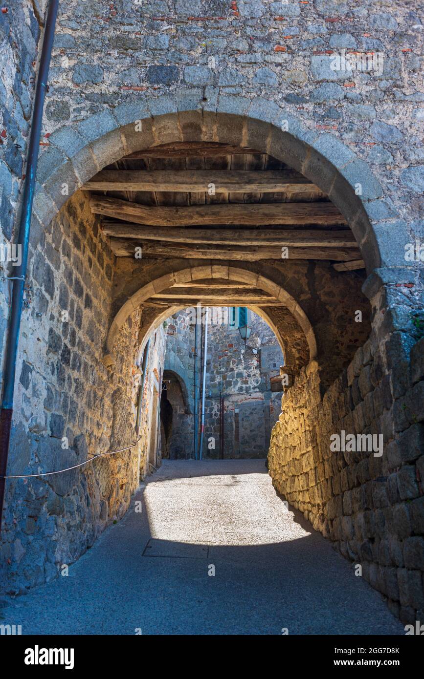 Italian medieval village details, historical stone arch, ancient gate ...