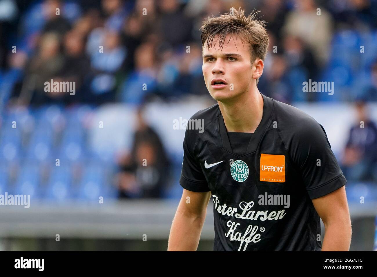 Haderslev, Denmark. 29th Aug, 2021. Sofus Berger (21) of Viborg FF seen ...
