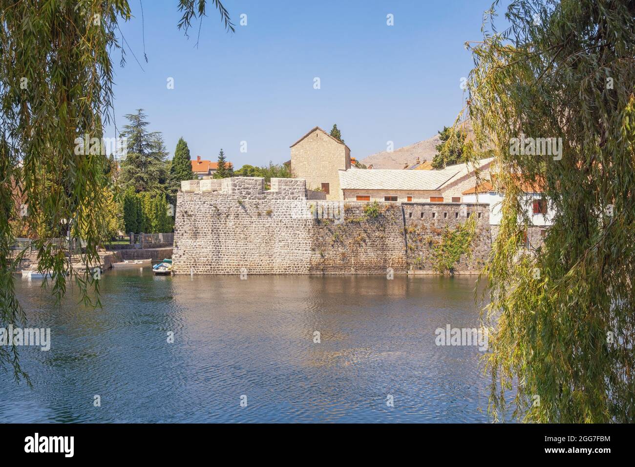Ancient walls of the Old Town of Trebinje city on a sunny day ...