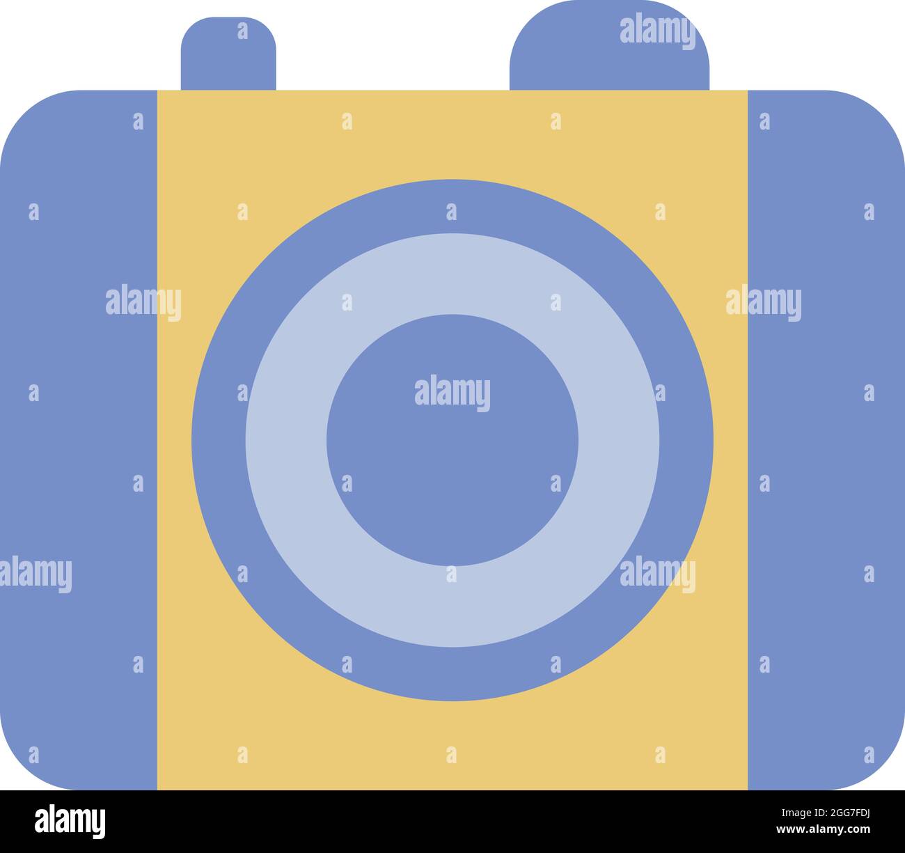 Purple and yellow camera, icon illustration, vector on white background ...