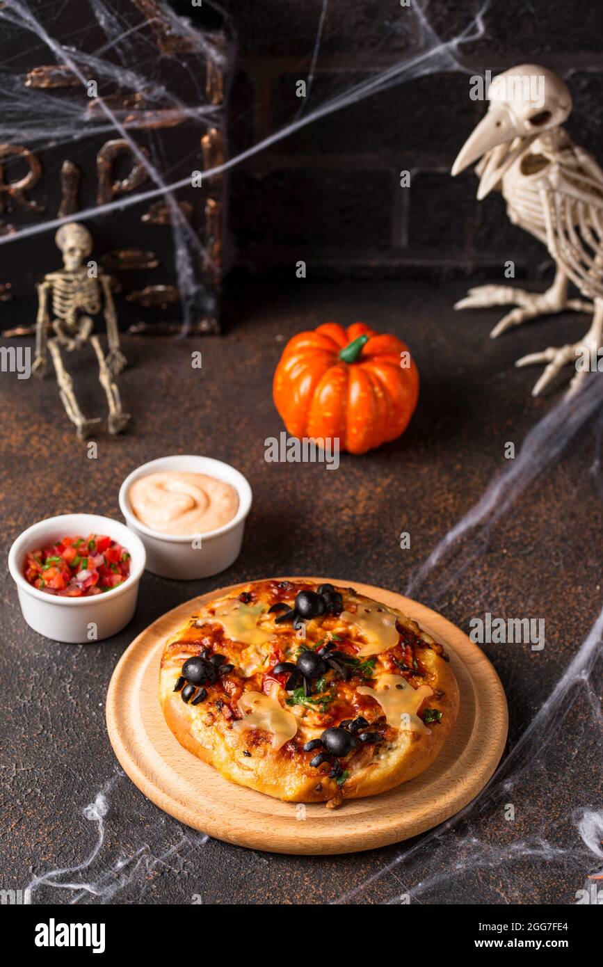 Halloween scary pizza decorated ghosts Stock Photo - Alamy