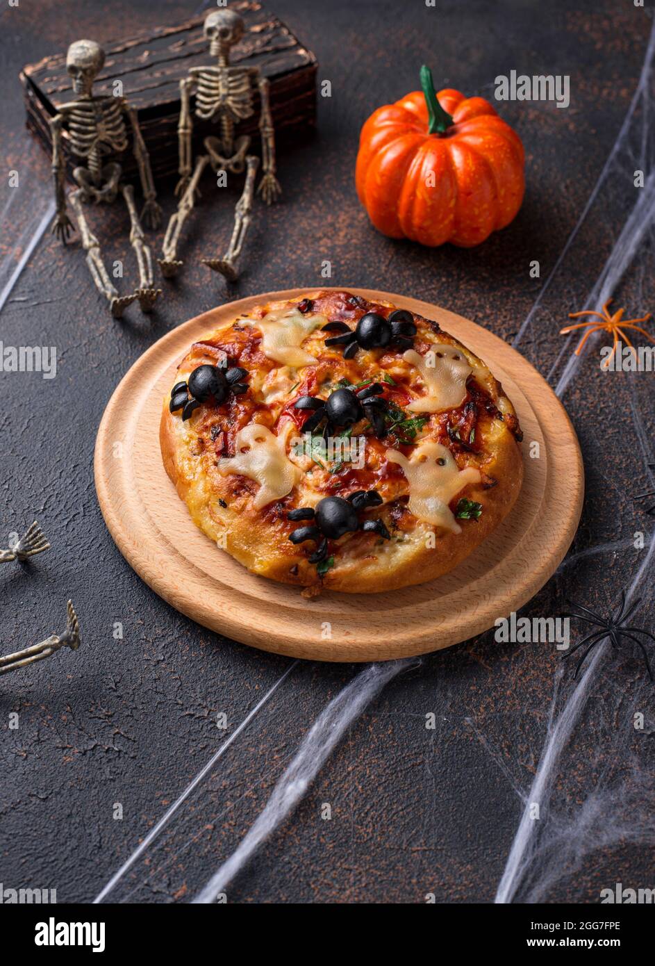 Halloween scary pizza decorated ghosts Stock Photo - Alamy