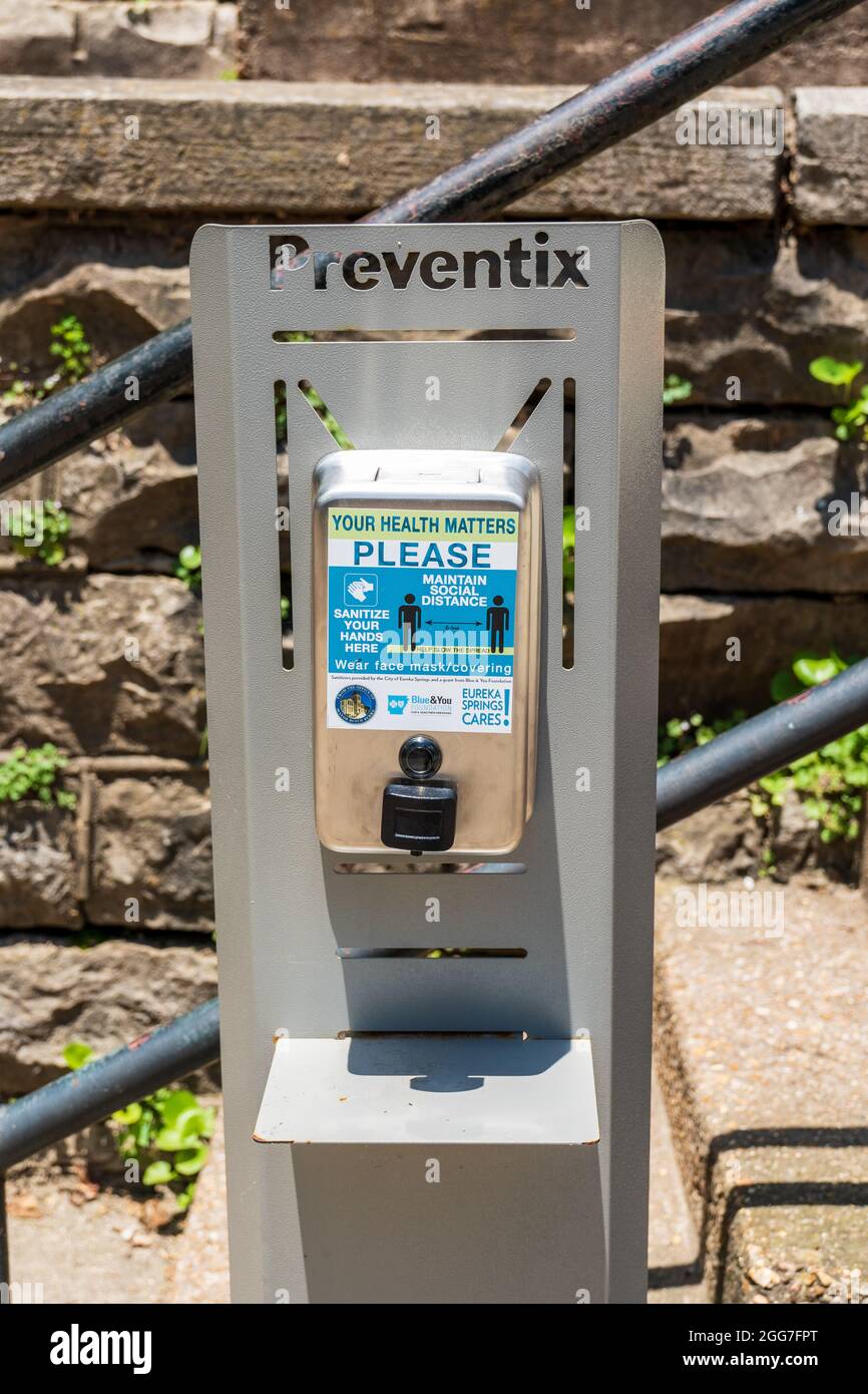 Eureka Springs, AR - June 11, 2021: Hand sanitizing stations by ...