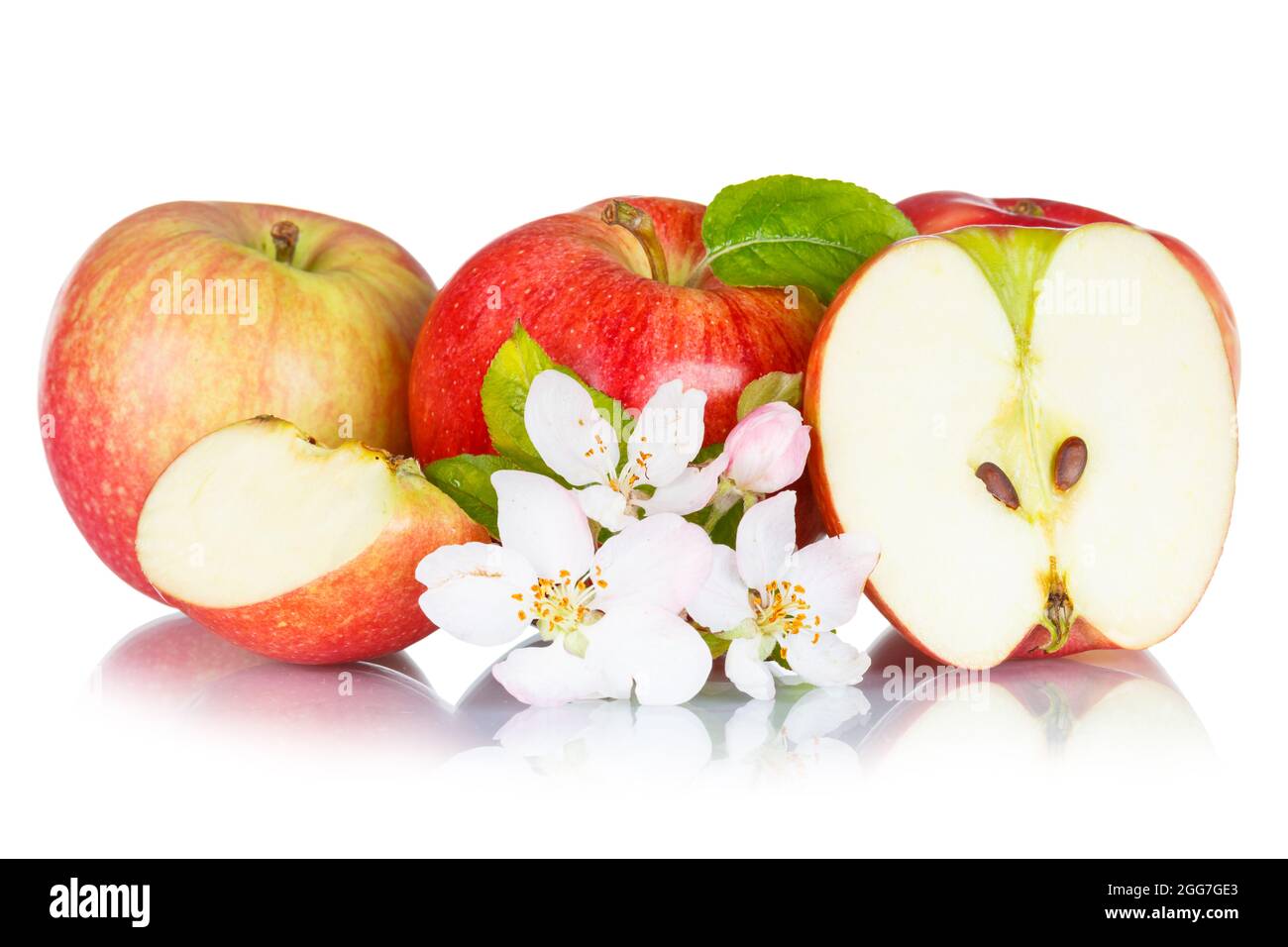 Apples fruits red apple fruit with leaves isolated on a white ...