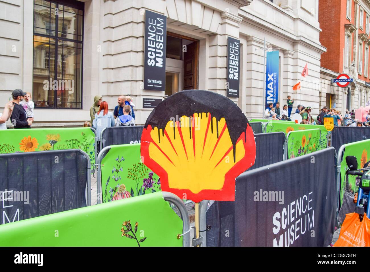 London, UK. 29th Aug, 2021. An oil-stained Shell logo is seen during ...