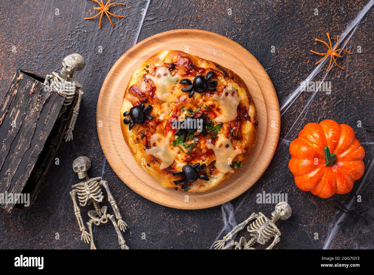 Halloween scary pizza decorated ghosts Stock Photo - Alamy