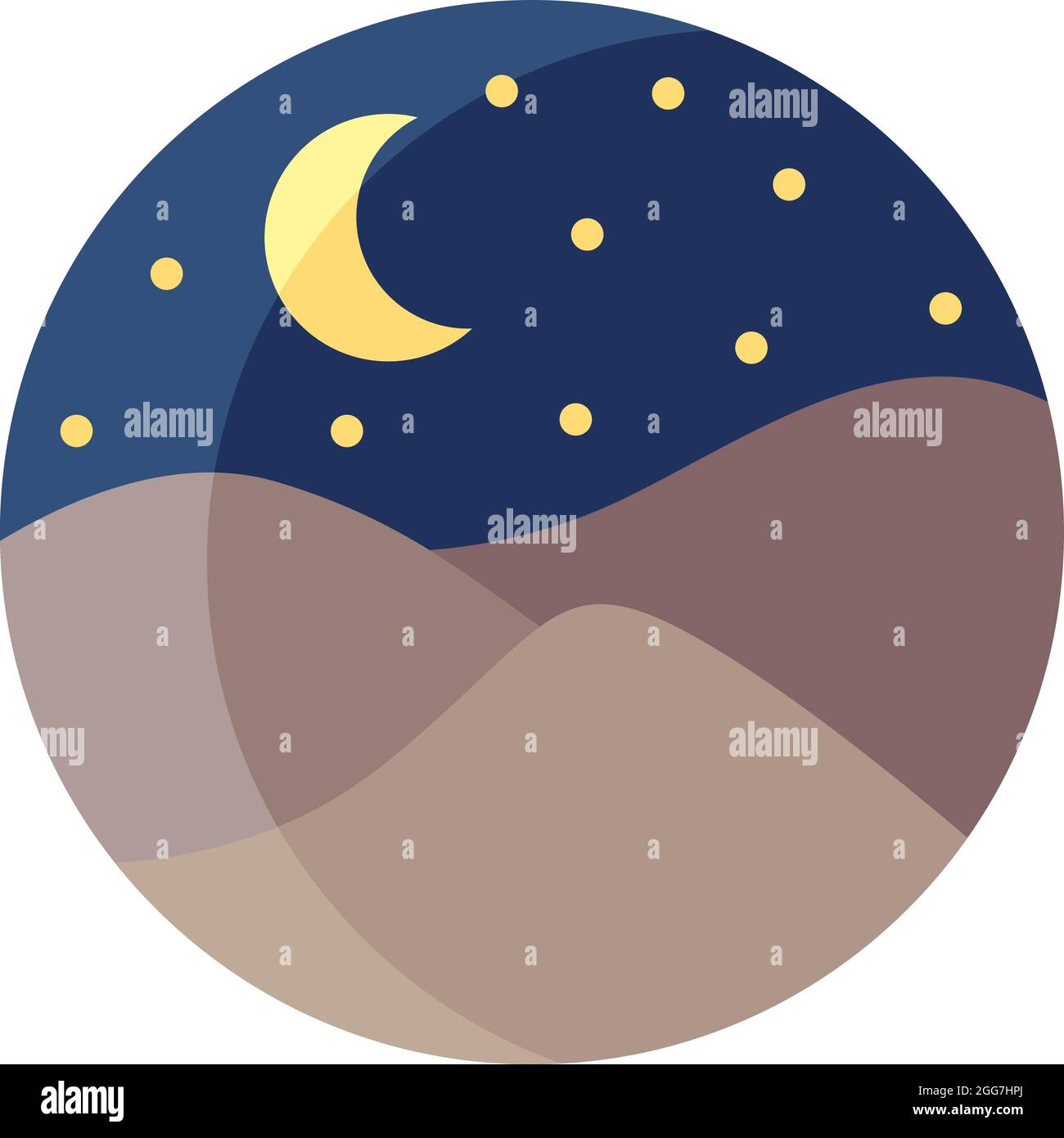 Desert at night, icon illustration, vector on white background Stock ...