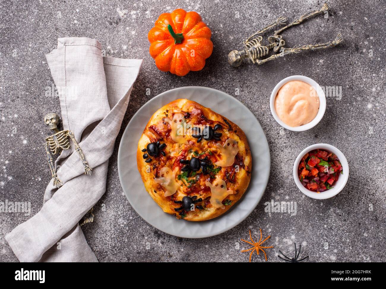 Halloween scary pizza decorated ghosts Stock Photo - Alamy