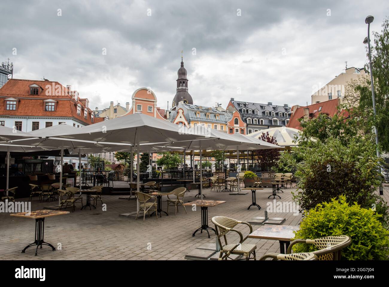 Riga, Latvia Old Town historical center with medieval streets and cafes ...
