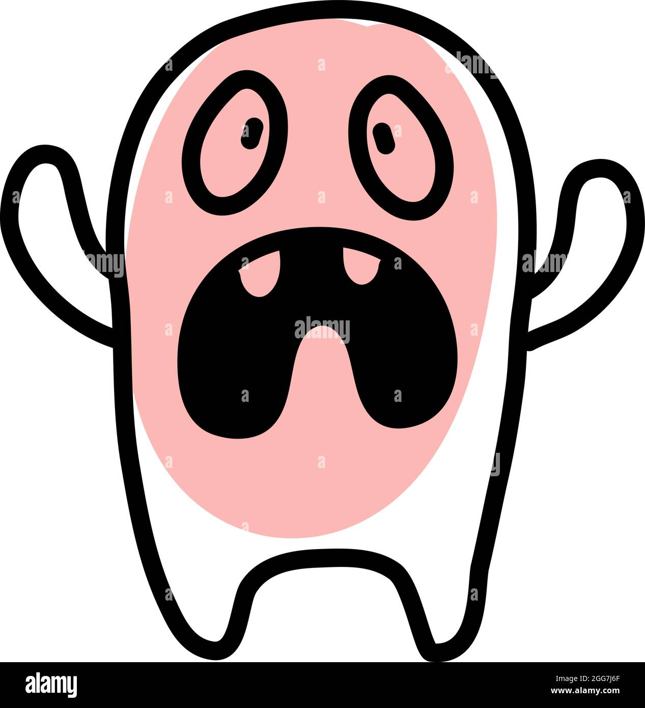 Pink small scared monster, icon illustration, vector on white ...
