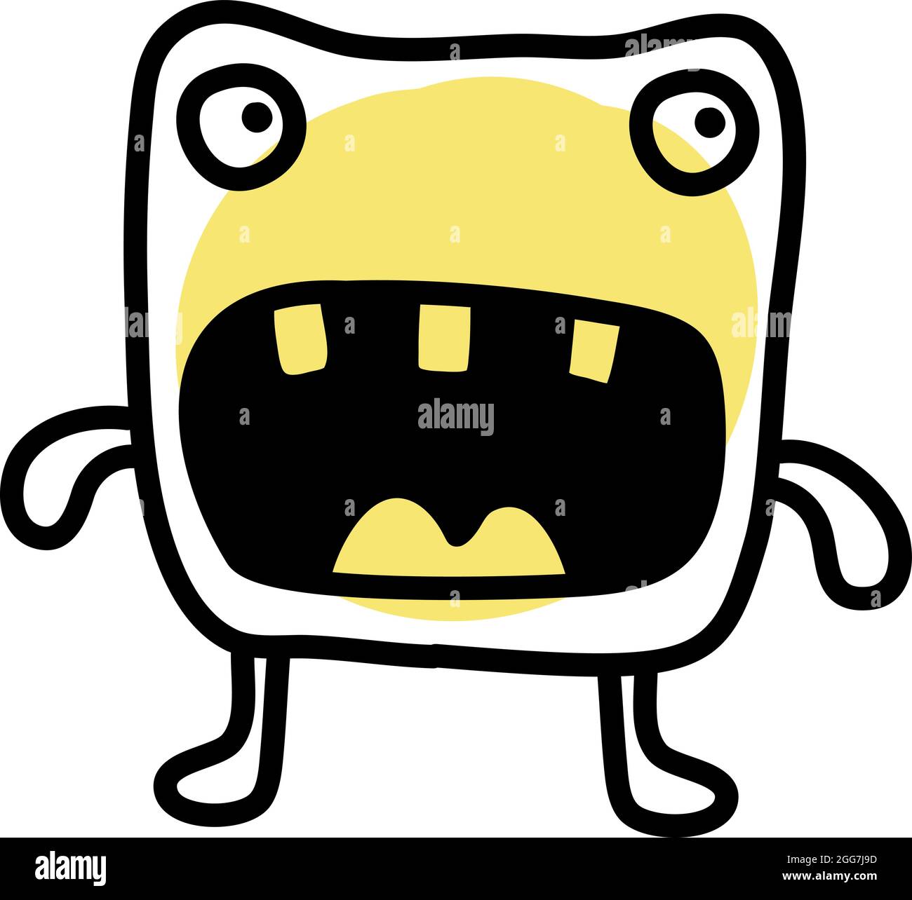 Yellow scared rectangular monster, icon illustration, vector on white ...