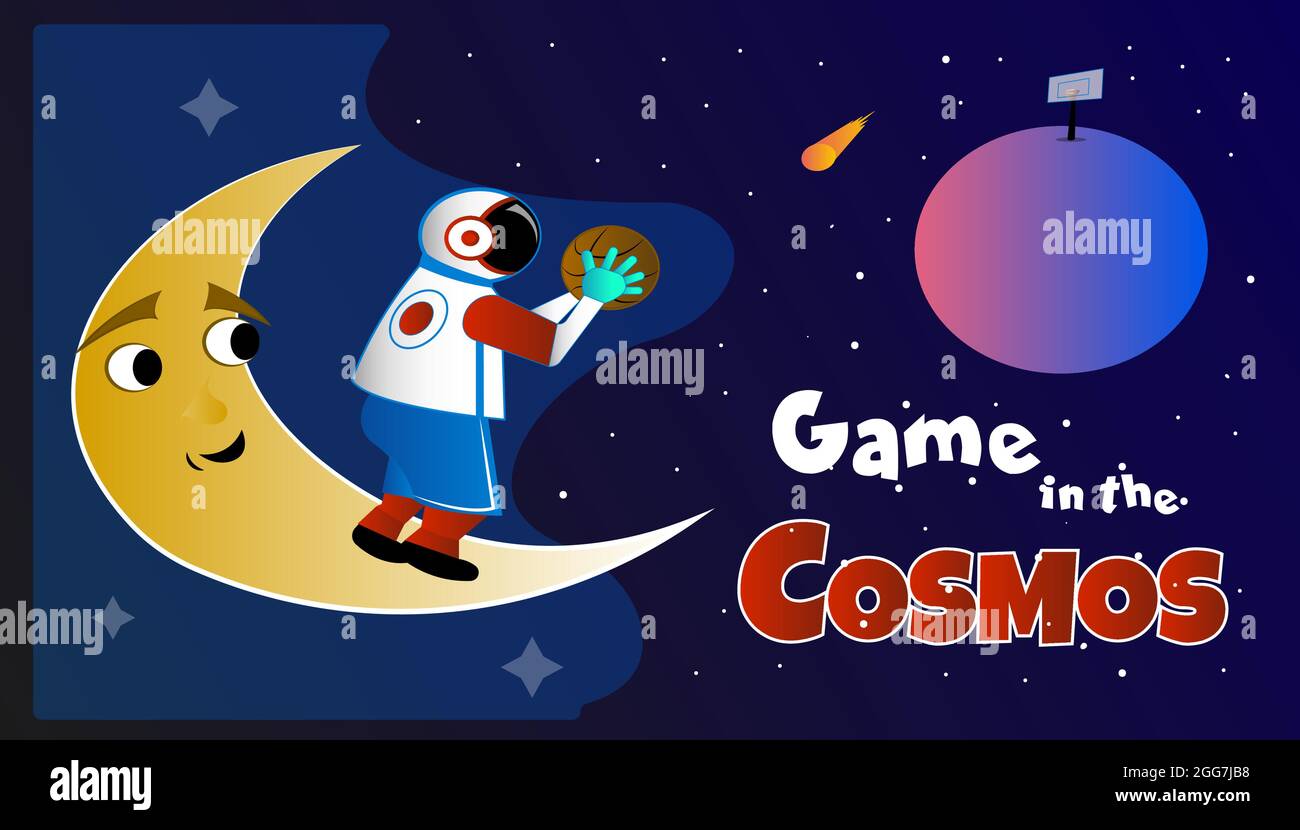 Astronaut standing on the moon playing basketball Stock Vector Image ...