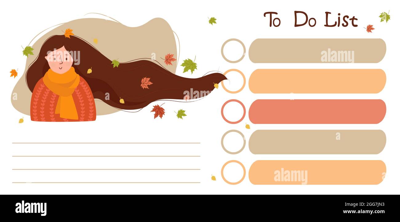 To do list. Fall affairs planner. girl with flowing hair and autumn ...