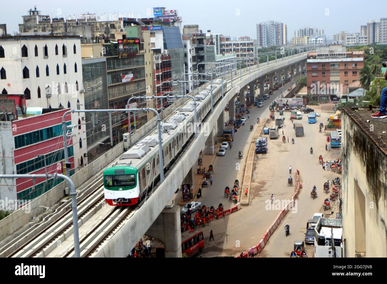 DHAKA, BANGLADESH - AUGUST 29: Aerial view of a pilot drives the ...